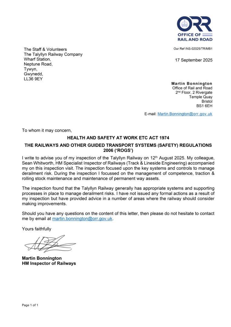 ORR Report – Talyllyn Railway